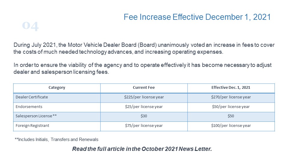 SlideS4 – Motor Vehicle Dealer Board