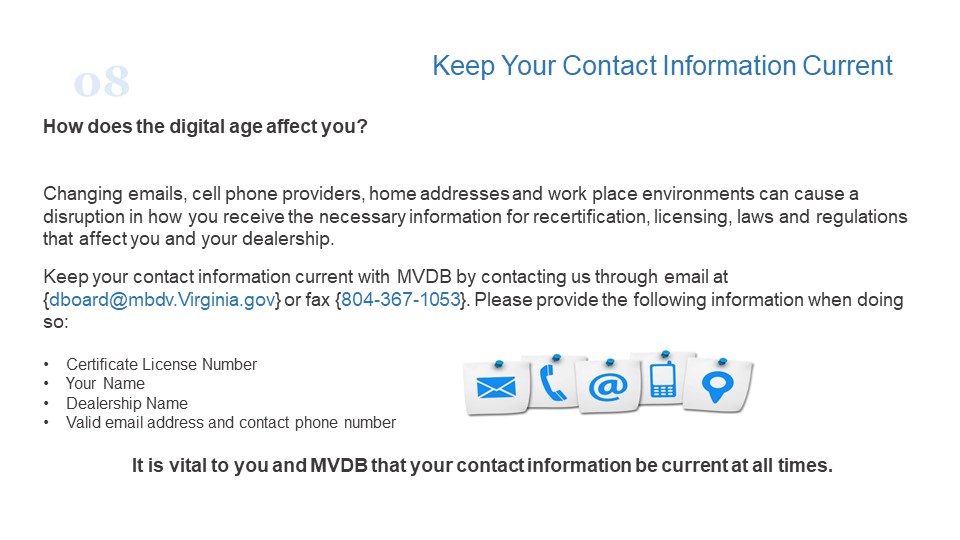 SlideS8 – Motor Vehicle Dealer Board